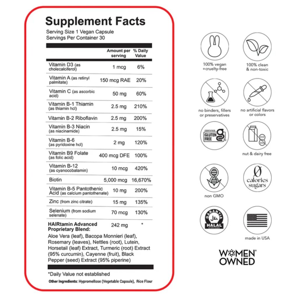 HAIRtamin – ADVANCED FORMULA – 30 Vegan Capsules – Exubuy.com